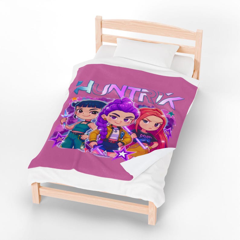 Huntrix Cartoon Girls Velveteen Plush Blanket | Pink Character Throw - Etsy