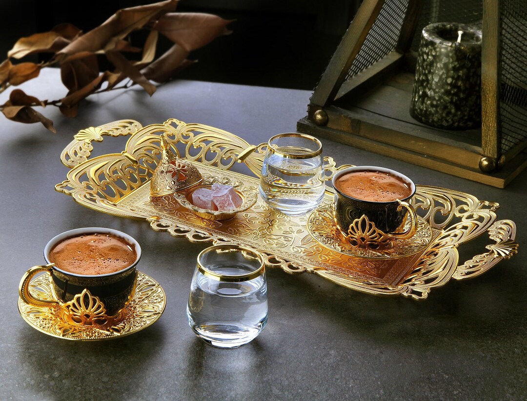 Turkish Coffee Set Double Presentation Coffee Set Gold Color - Etsy