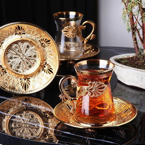 Turkish Tea Set Turkish Tea Cups and Saucers Tea Glasses and - Etsy