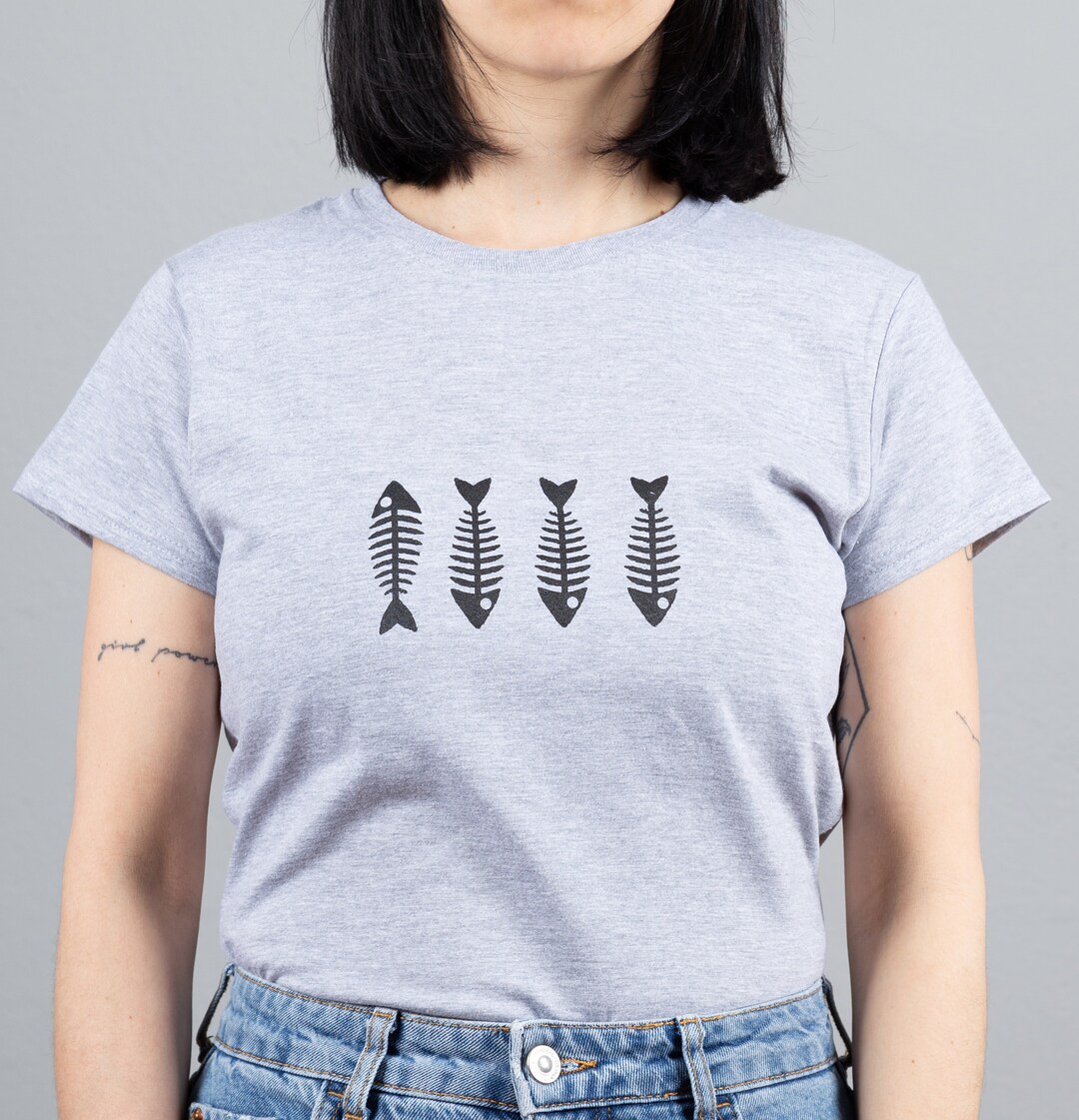 Fishbone T-shirt Screen Printing T-shirt Woman's Clothing Women's T ...