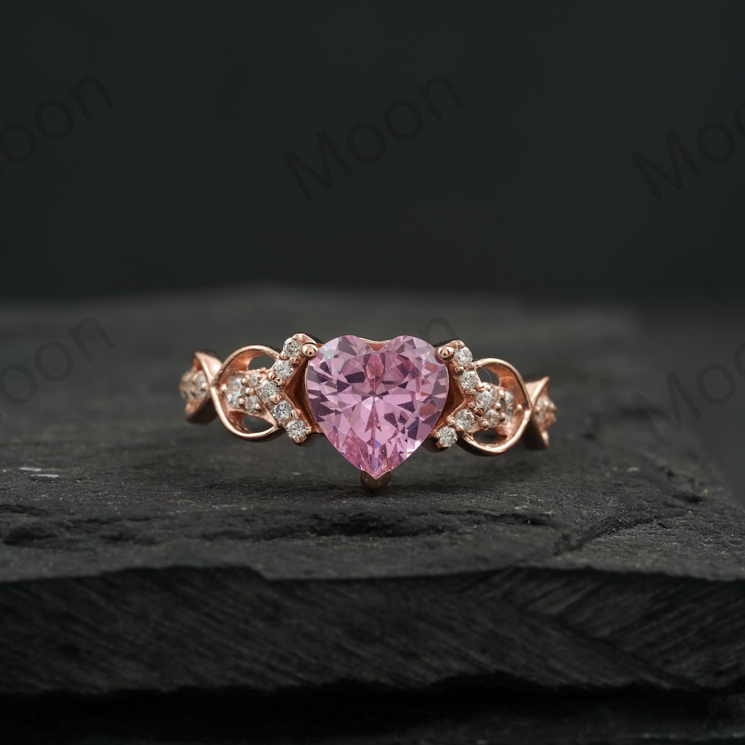 Pink Sapphire Heart-shaped Engagement Ring 14k Rose Gold Moissanite ...