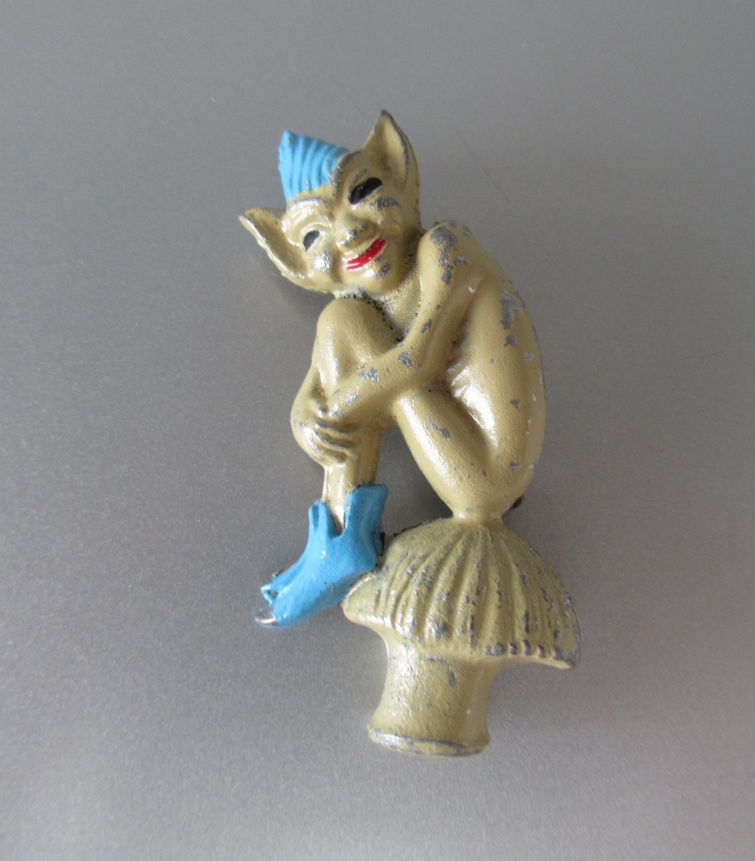 Vintage 1940s Brooch PIXIE on Mushroom Elf Imp Enamel 6 X 3 Cm GIFT - Etsy