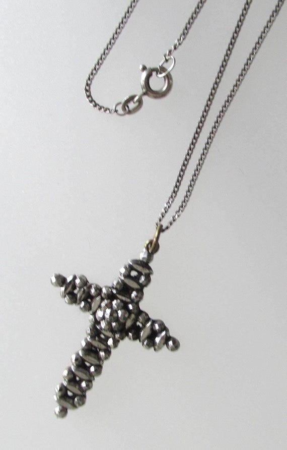 Antique GEORGIAN CROSS Cut Steel Cross & 835 Silver N… - Gem