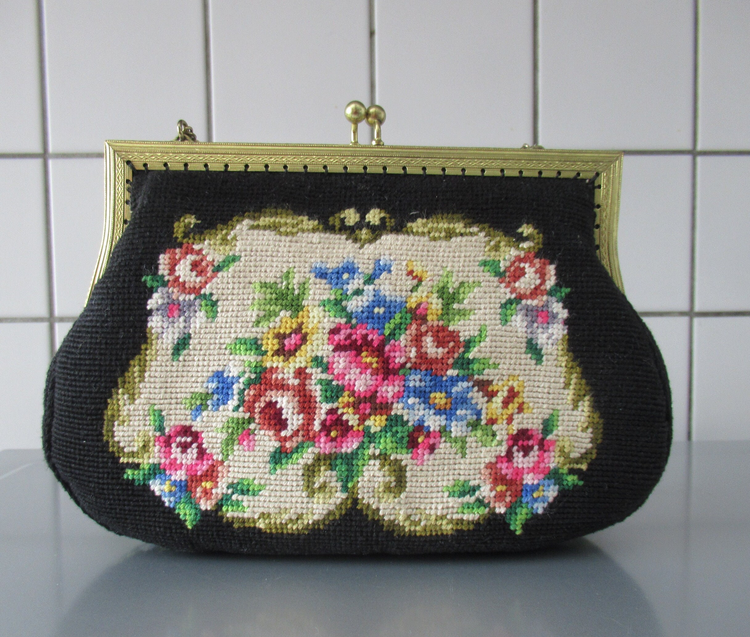 Vintage Colourful Petit Point Needlepoint Handbag Evening Bag - Etsy