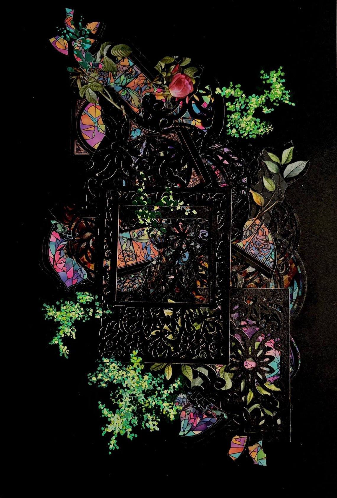 Stained Glass Whimsy: Intricate Floral Collage - Etsy