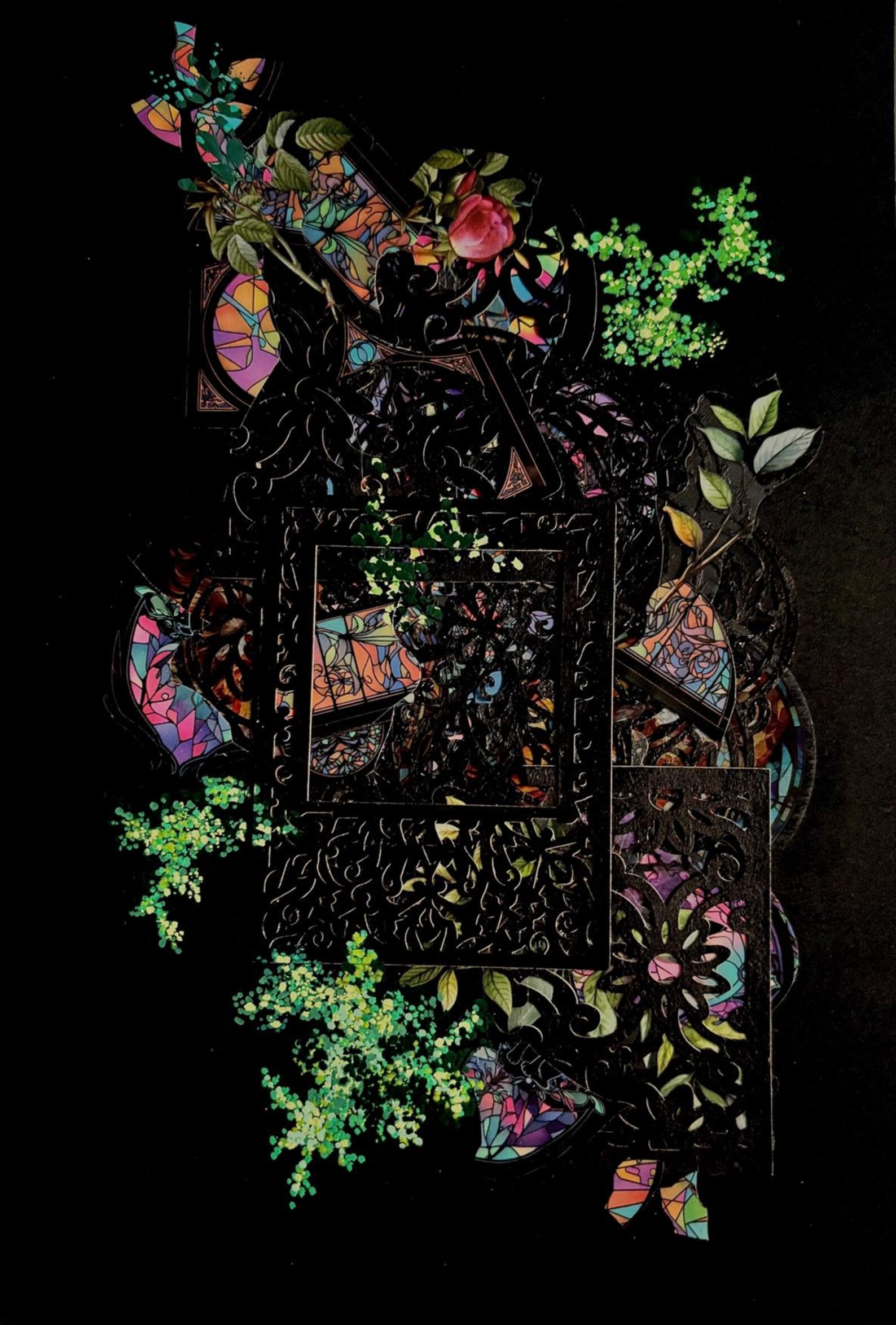 Stained Glass Whimsy: Intricate Floral Collage - Etsy