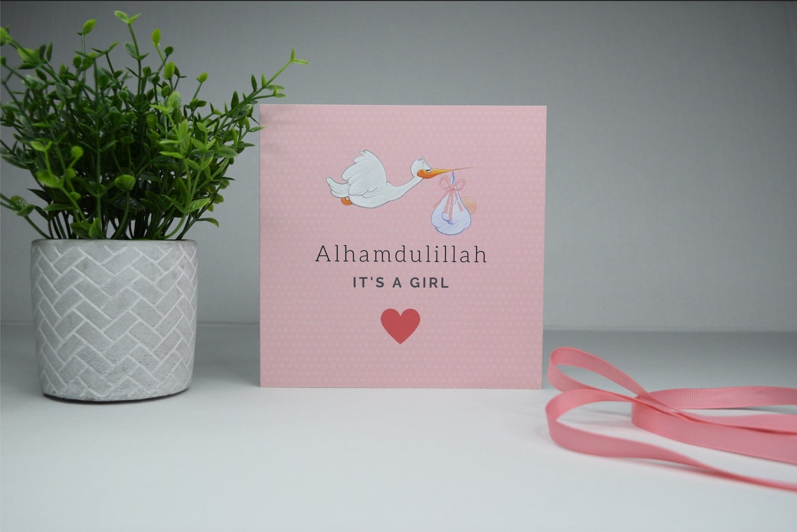 Alhamdulillah Baby Girl Greeting Card. Mubarak Baby Girl Greeting Card ...