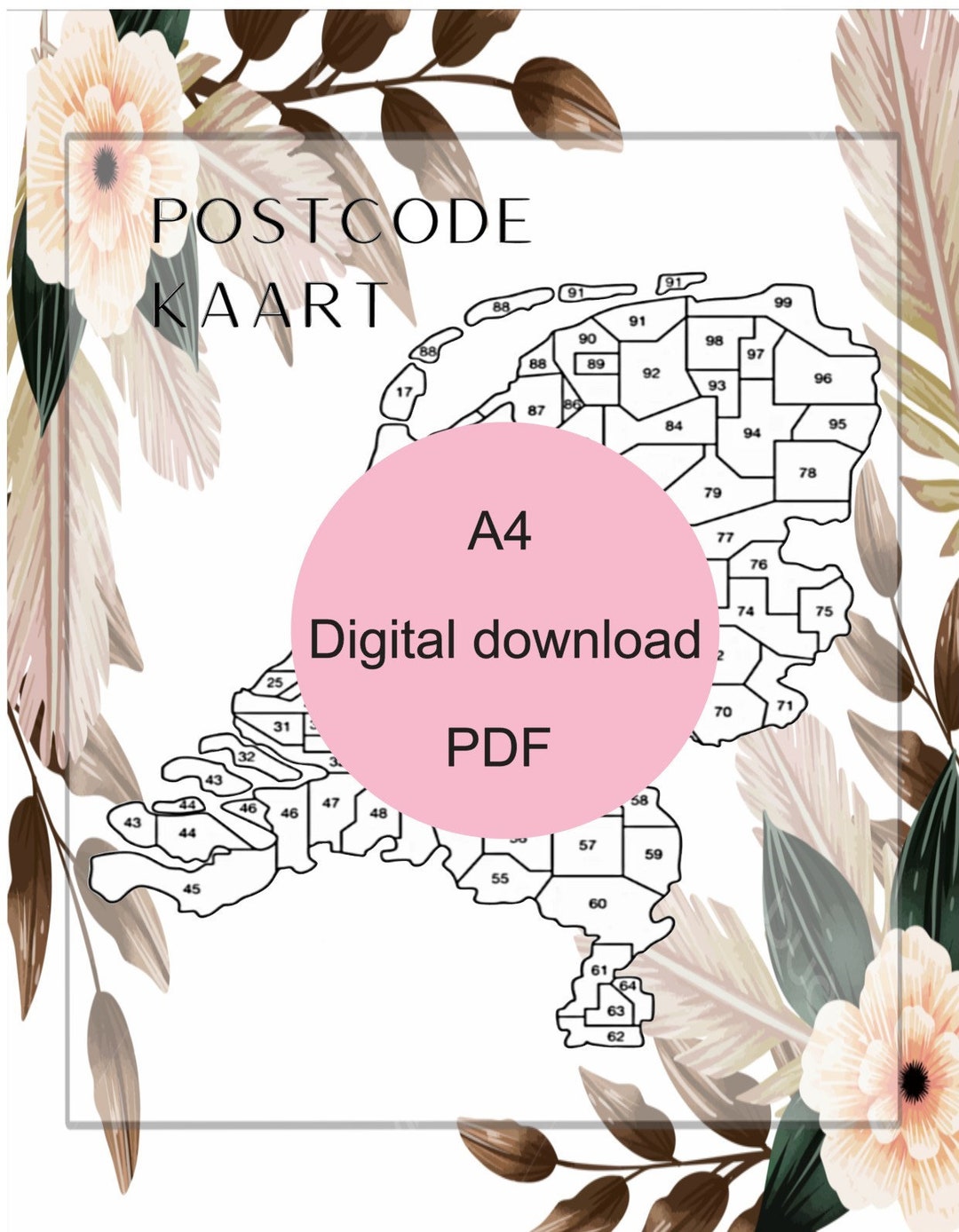 Postal Code Map of the Netherlands / Sales Map / A4 / Digital Download ...