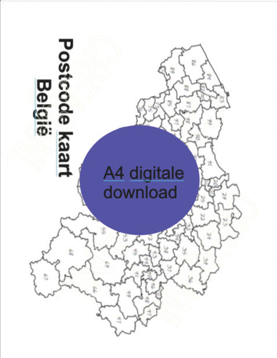 Postal Code Map of Belgium / Sales Map / A4 / Digital Download File ...