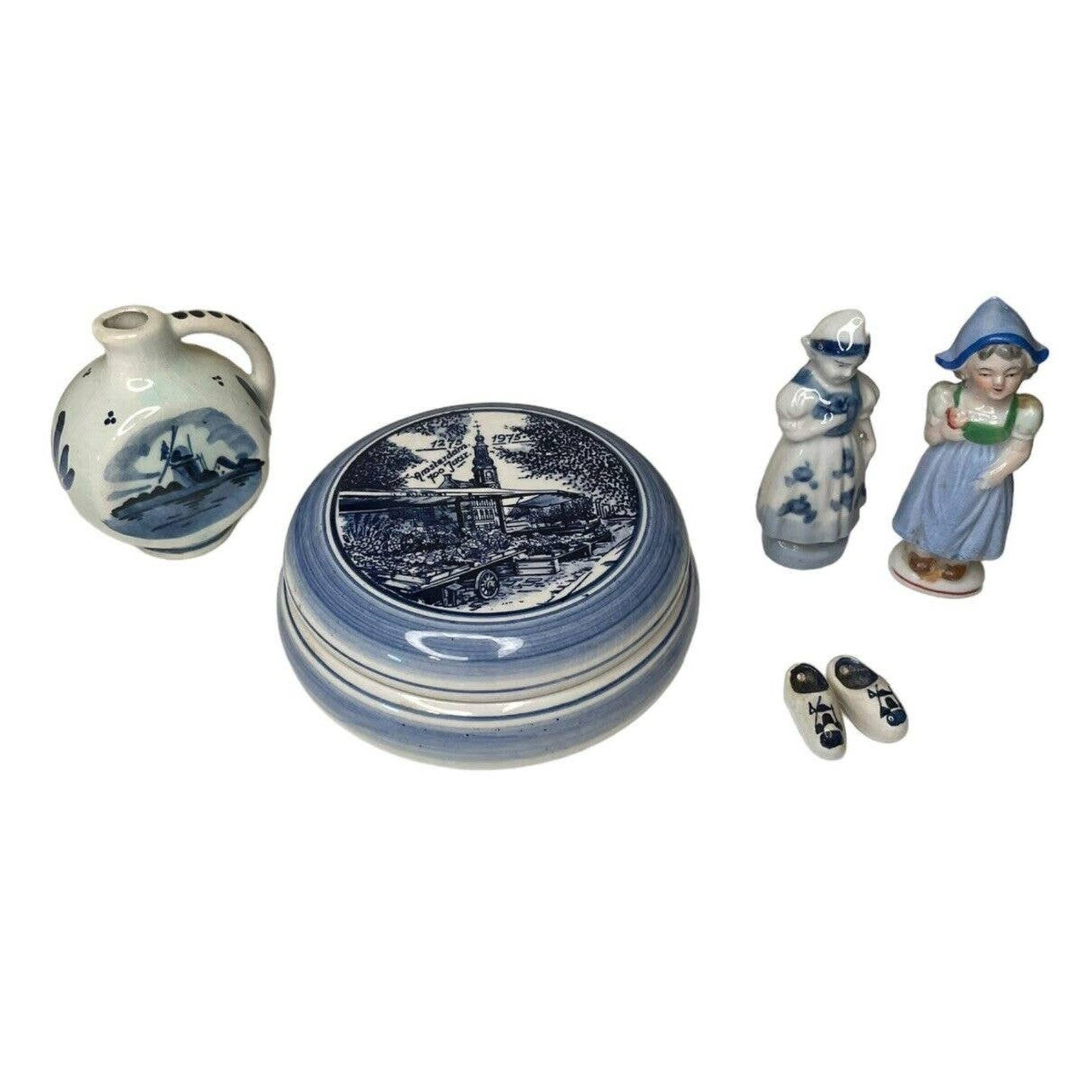 Delft Vintage Blue Holland Dutch Figurines Antique Trinket Box Girls ...