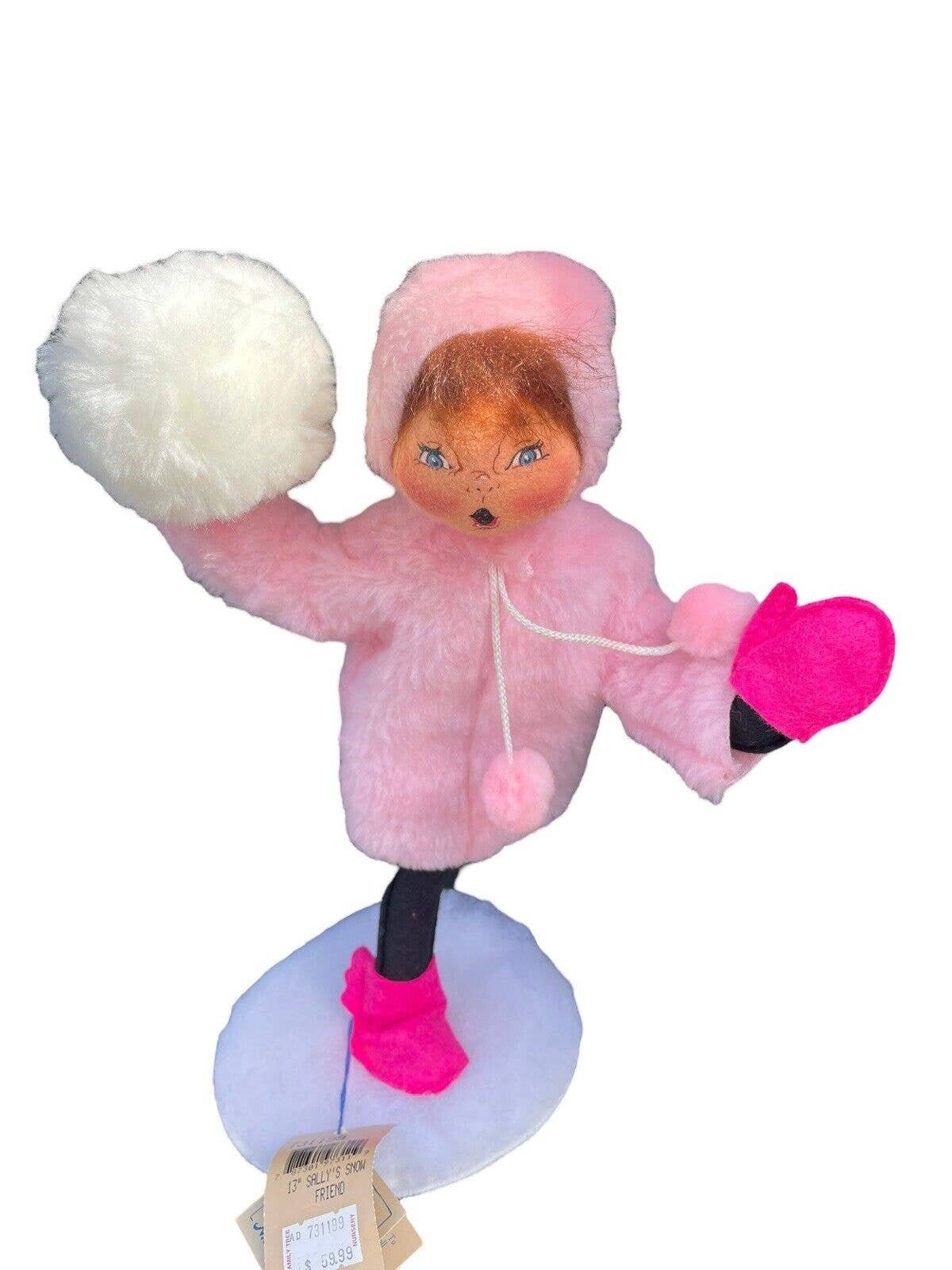 ANNALEE 13 Sally's Snow Friend Girl in Pink Coat W Snowball USA Vintage ...