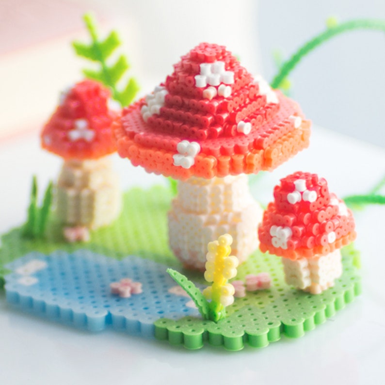 Mushroom 3d Perler Bead Pattern Tutorial Handmade Instant Etsy