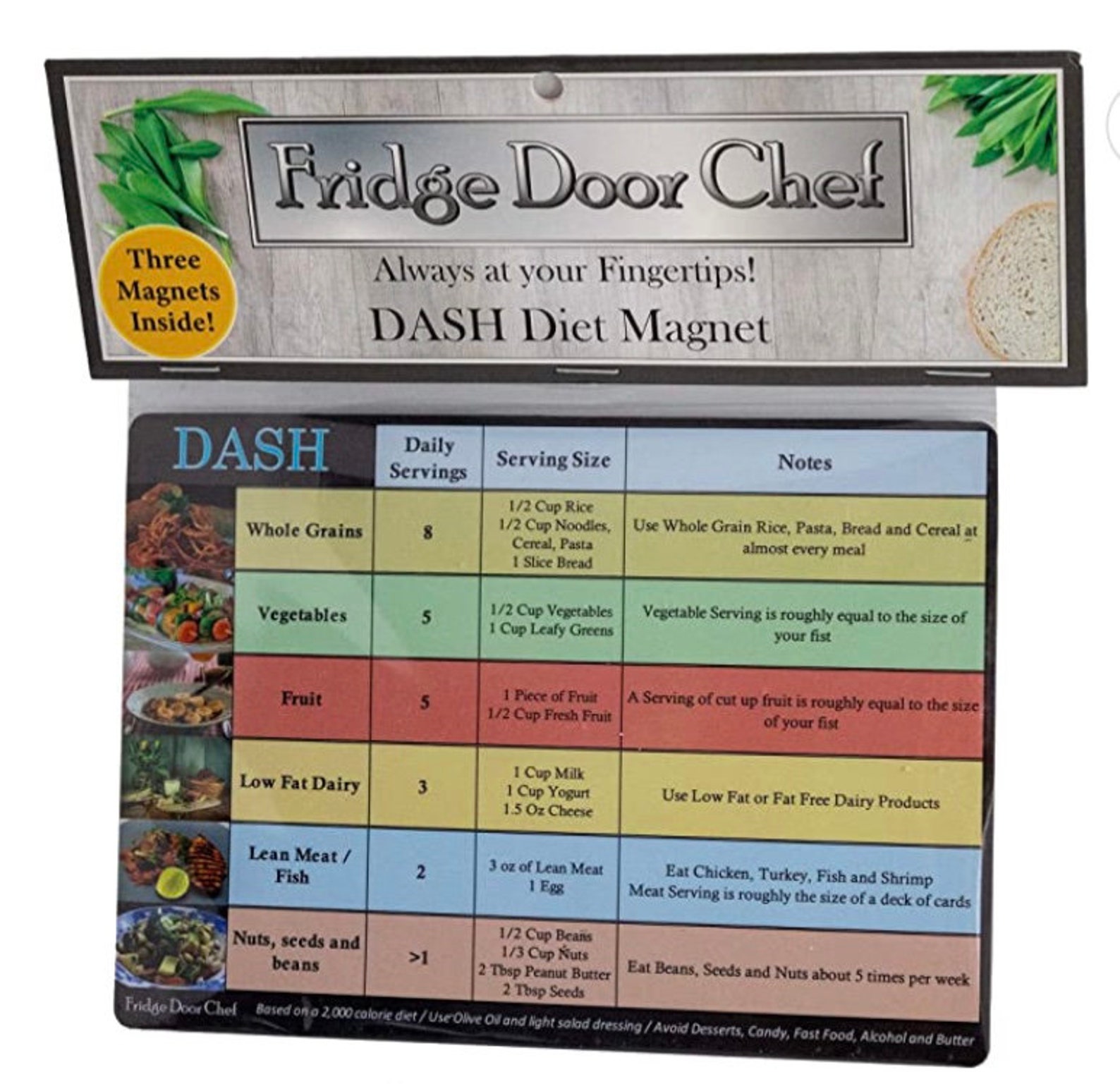 DASH DIET Refrigerator Cooking Magnet Set of 3 Reference Guides for ...