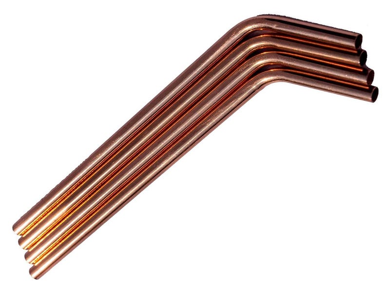 Set of 4 Bent Style Pure Copper Drinking Straws With Cleaning Brush and ...