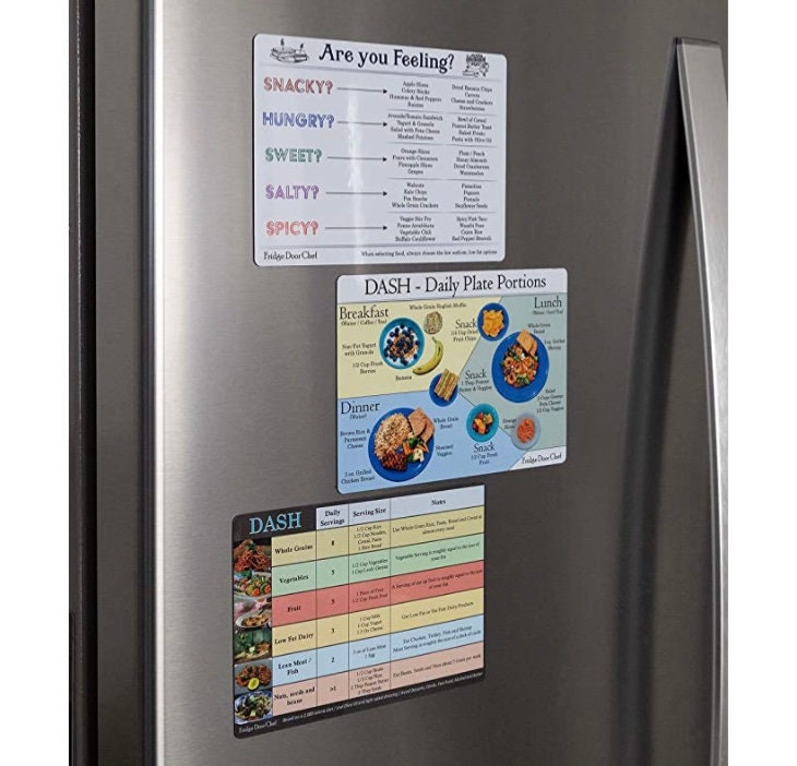 DASH DIET Refrigerator Cooking Magnet Set of 3 Reference Guides for ...