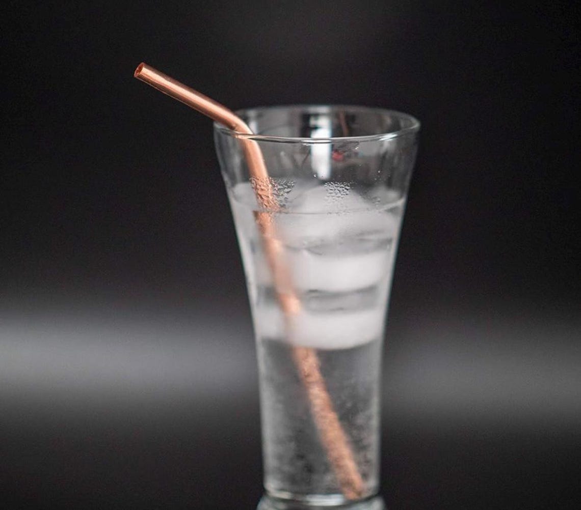 Set of 4 Bent Style Pure Copper Drinking Straws With Cleaning Brush and ...