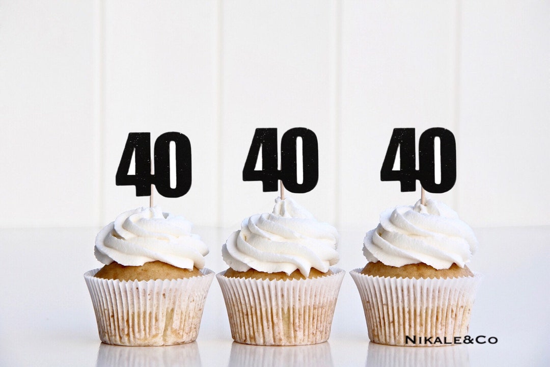 Number 40 Cupcake Toppers, Forty Food Picks, 40th Birthday Decorations ...