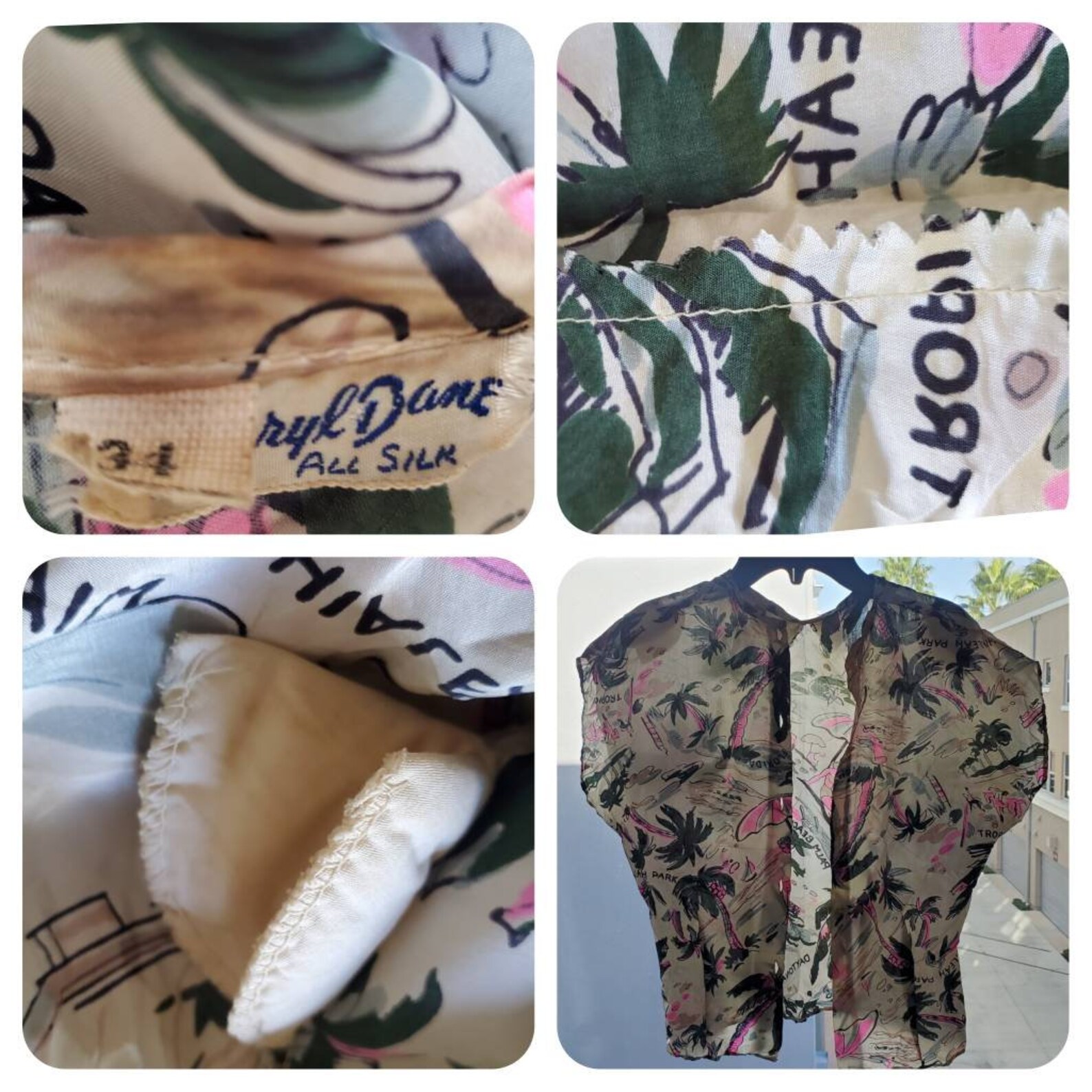 Vintage 1930s 1940s Silk Blouse Immaculate Condition Florida Tropical ...