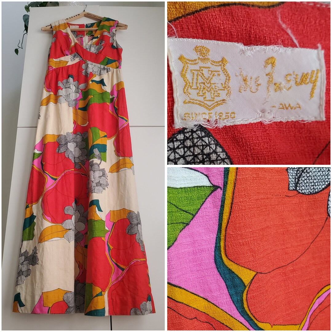 Vintage 1960s PSYCHEDELIC Floral Maxi Mcinerny Muumuu HAWAIIAN Dress ...