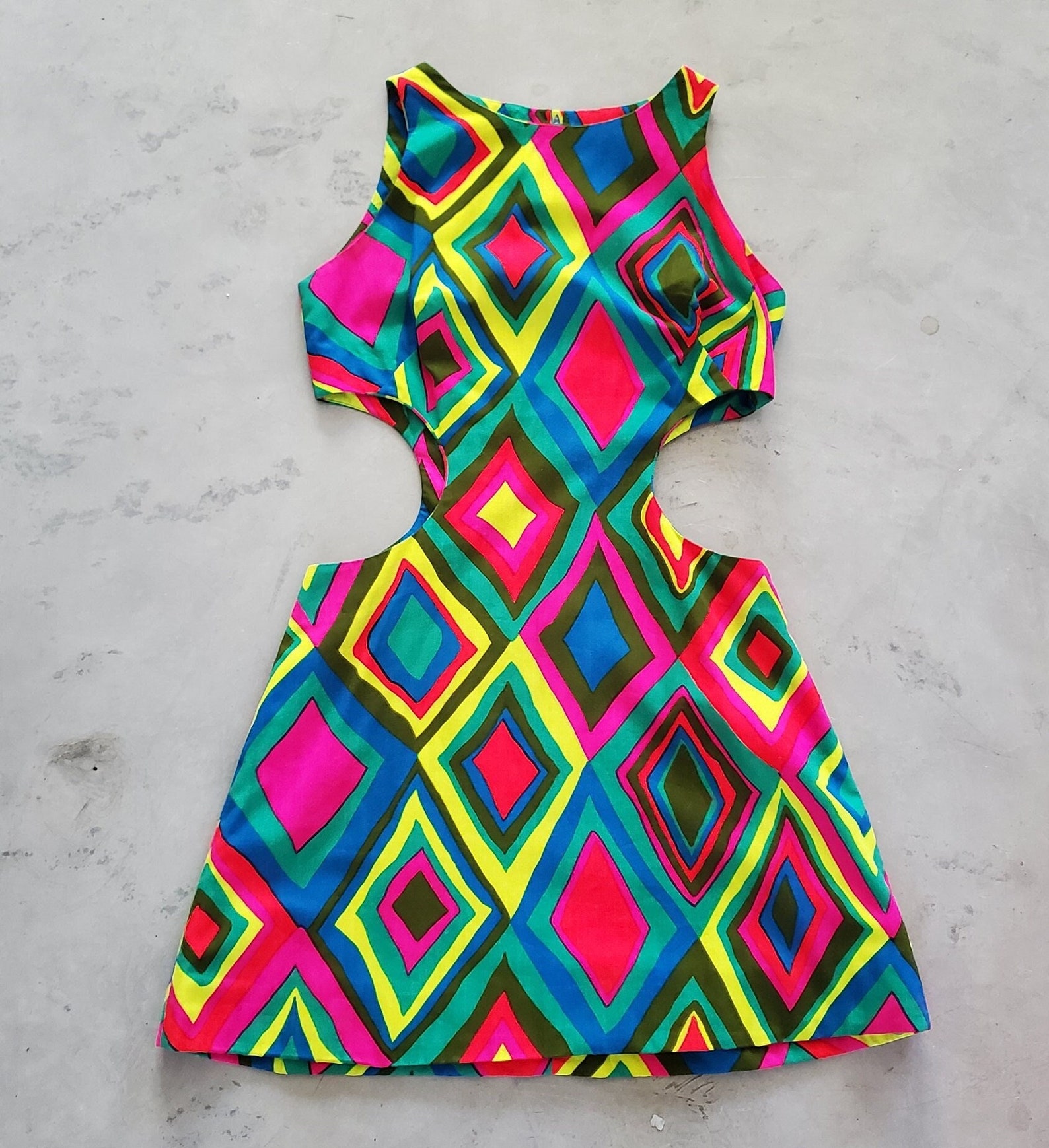 Vintage 60s PSYCHEDELIC Cutout Cotton Geometric Mini Mod GO-GO Beach ...