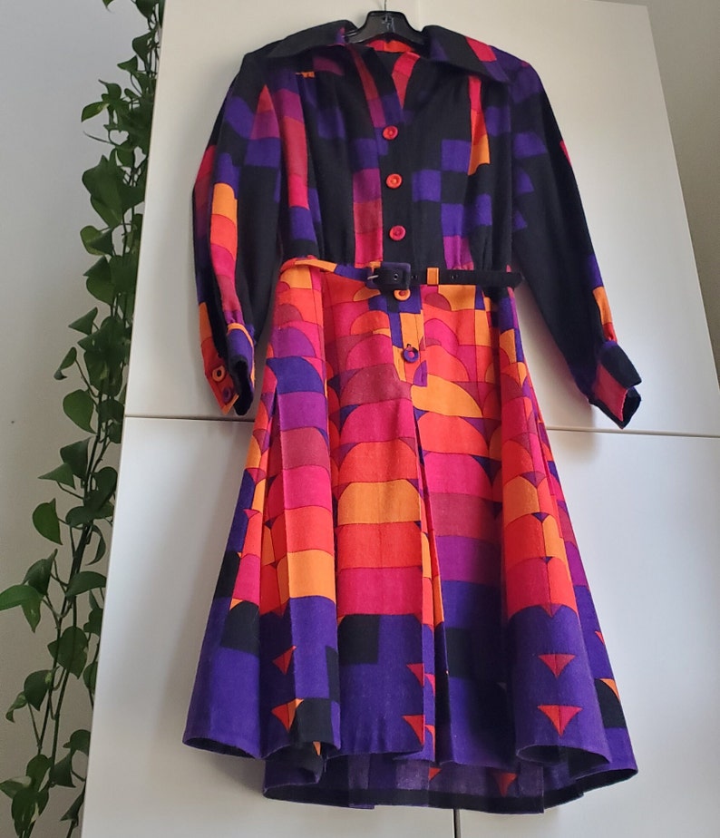 Vintage 70s Mod Dress Op Art MCM Mid Century PSYCHEDELIC Wool 1970s ...