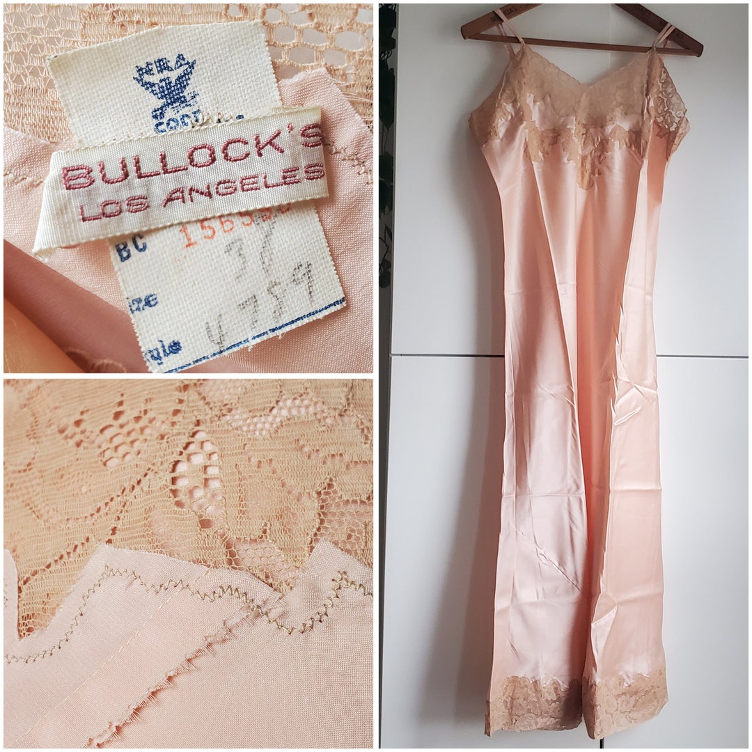 Vintage 1930s Bullock's NRA Tag Union Label Satin Dress Nightgown Lace ...