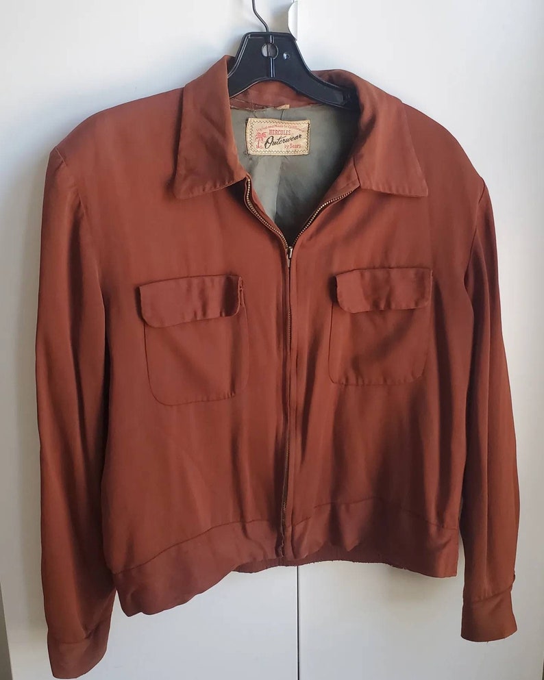 Vintage 40s 50s HERCULES Rust SEARS Gabardine Jacket Talon Ricky Large ...