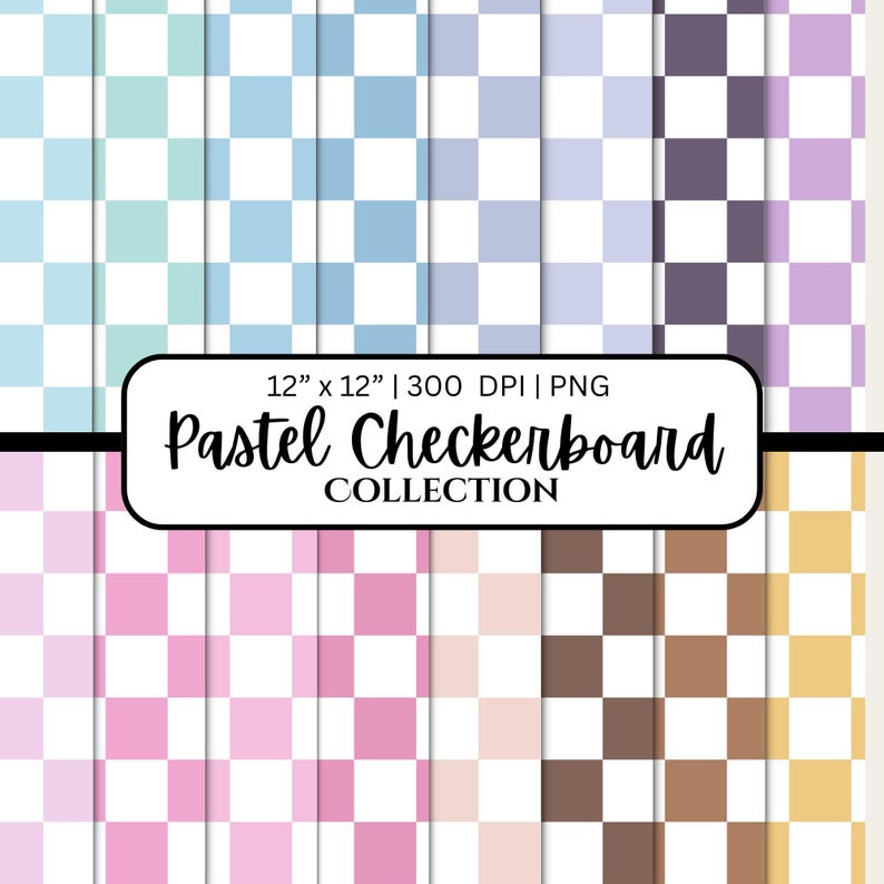 Pastel Checker Digital Paper | Checkerboard Backgrounds | Scrapbook ...
