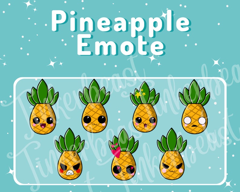 Kawaii Pineapple Emotes Clipart Twitch Discord Youtube Instagram 7 Pack ...