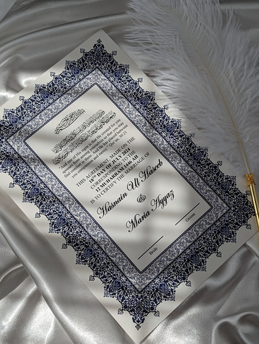 Luxury Nikkah Certificate Hammered Textured Card 100% Cotton Premium ...