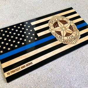 Personalized Dallas Police Badge Flag Thin Blue Line Wooden American ...