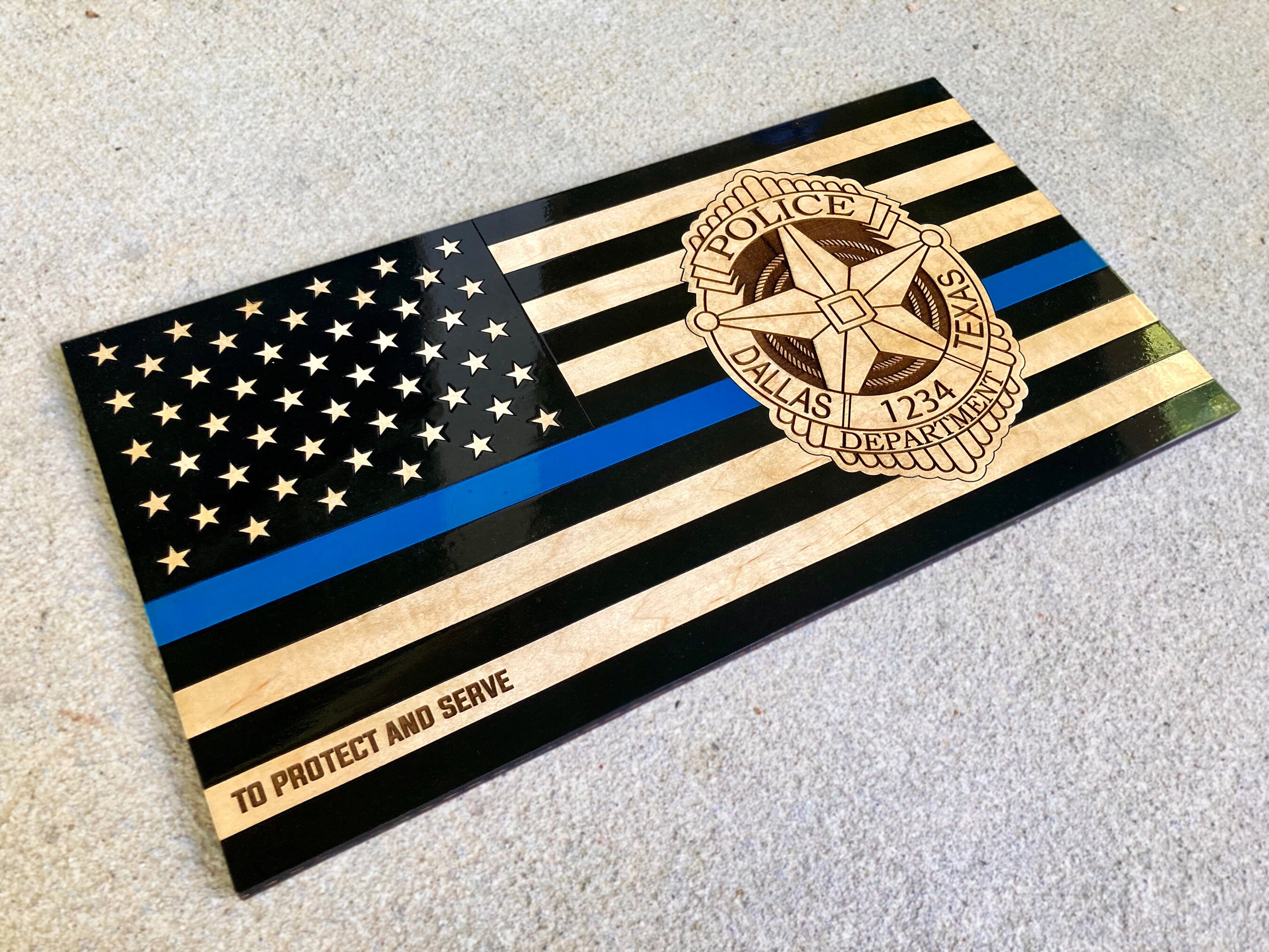 Personalized Dallas Police Badge Flag Thin Blue Line Wooden American ...