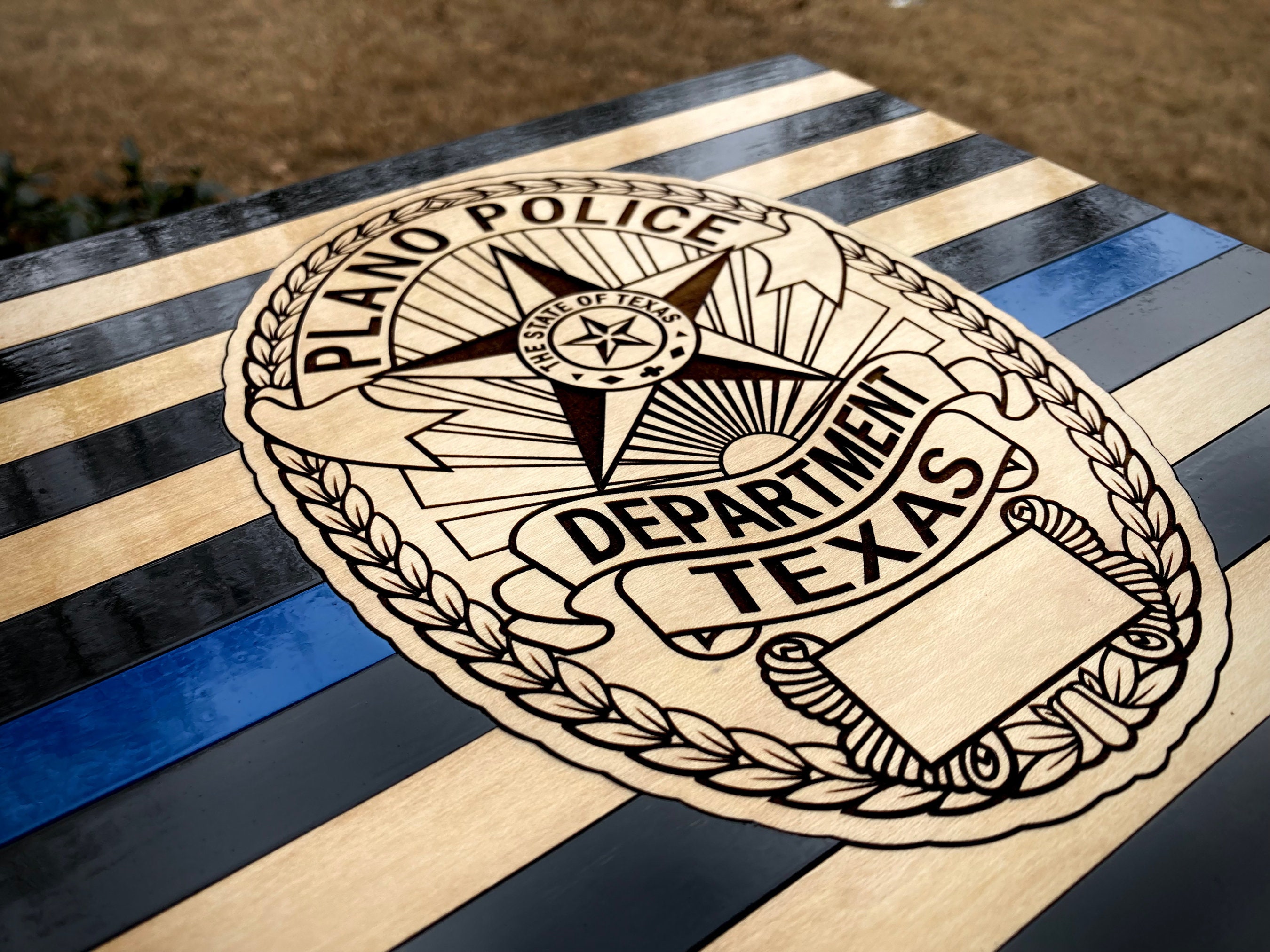 Personalized Plano Police Badge Flag Thin Blue Line Wooden American ...