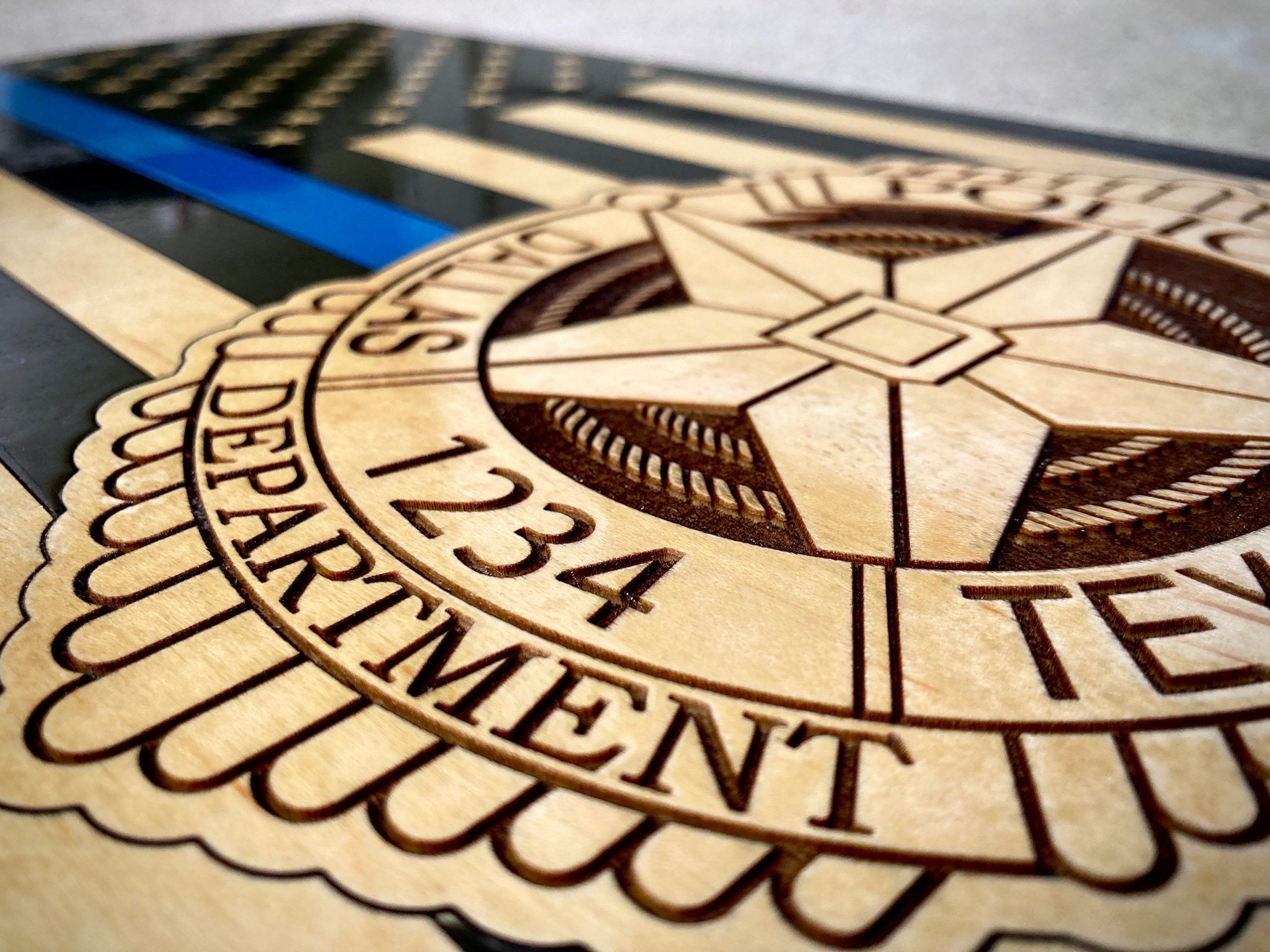 Personalized Dallas Police Badge Flag Thin Blue Line Wooden American ...