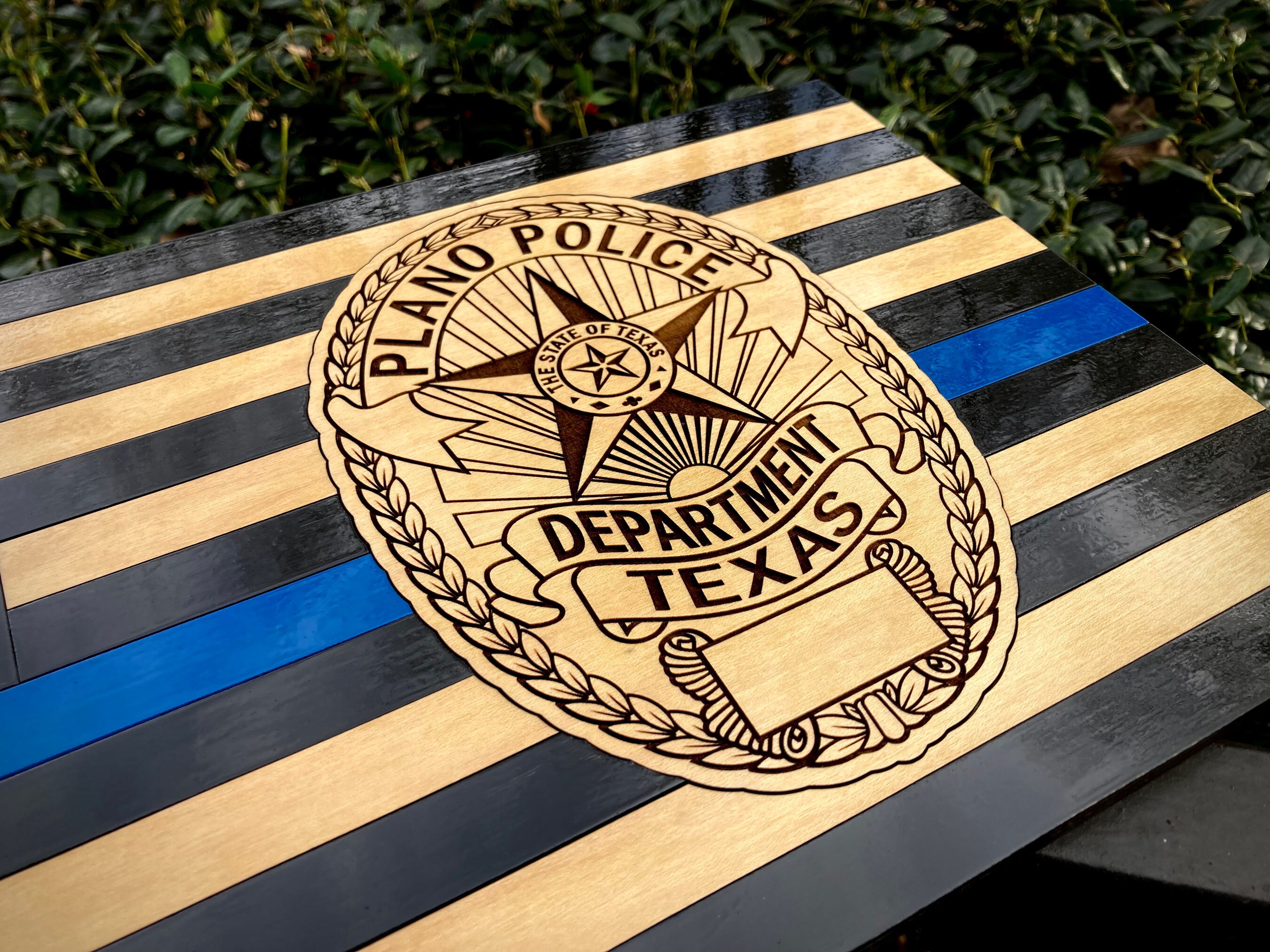 Personalized Plano Police Badge Flag Thin Blue Line Wooden American ...