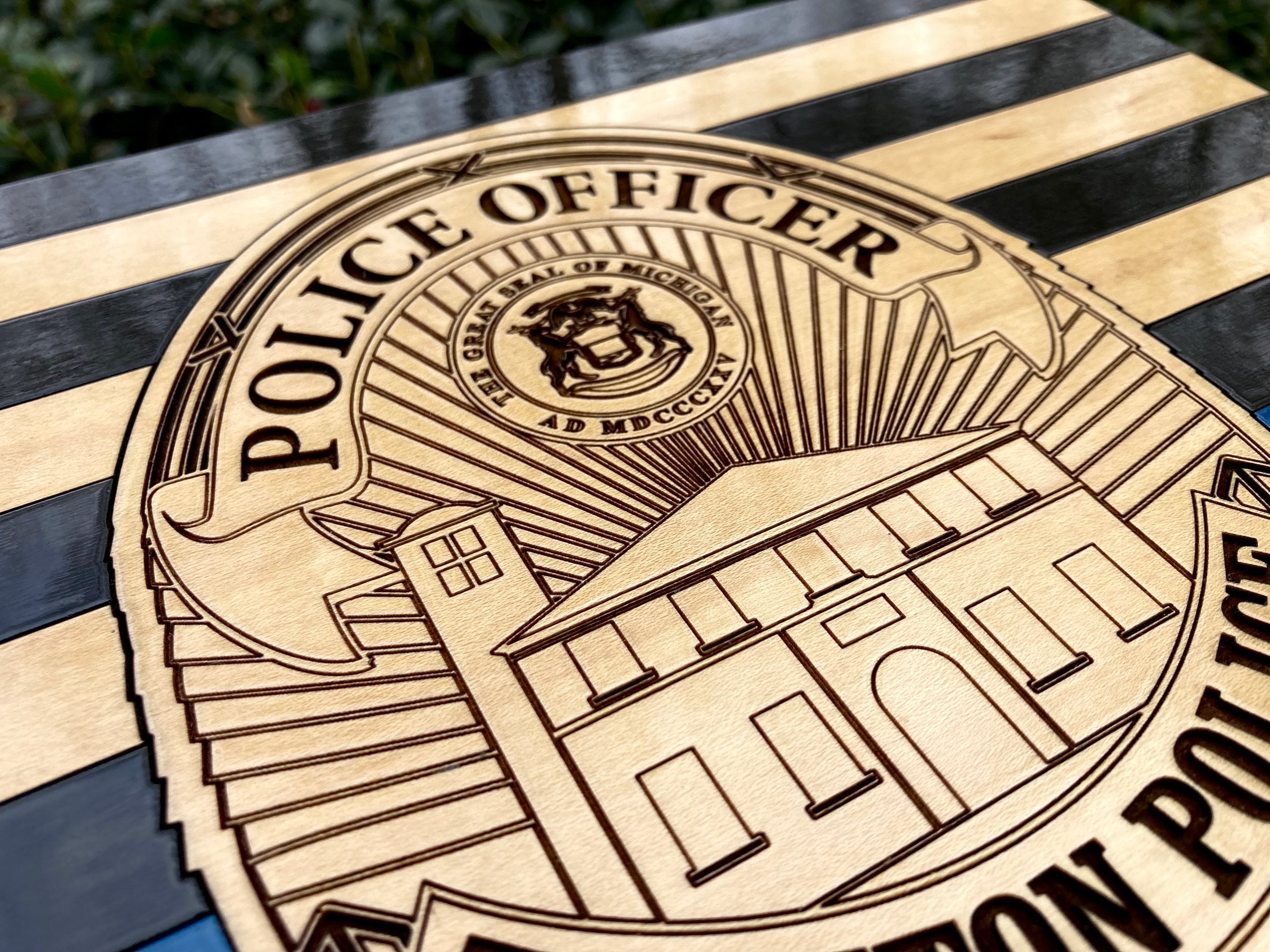 Personalized Trenton Police Badge Flag Thin Blue Line Wooden American ...