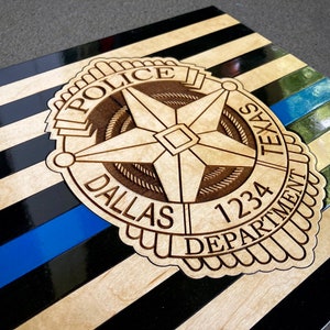 Personalized Dallas Police Badge Flag Thin Blue Line Wooden American ...