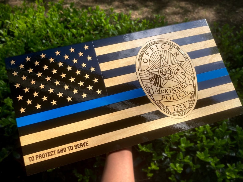 Personalized Mckinney Police Badge Flag Thin Blue Line Wooden American ...