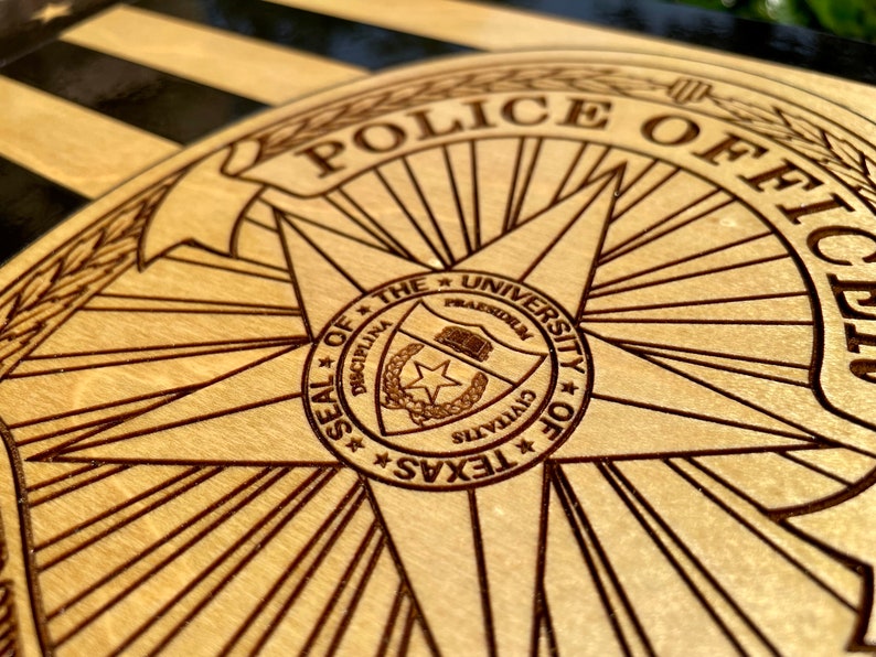 Personalized UT System Police Badge Flag Thin Blue Line Wooden American ...