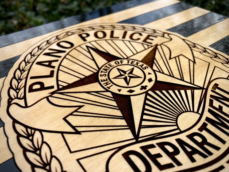 Personalized Plano Police Badge Flag Thin Blue Line Wooden - Etsy