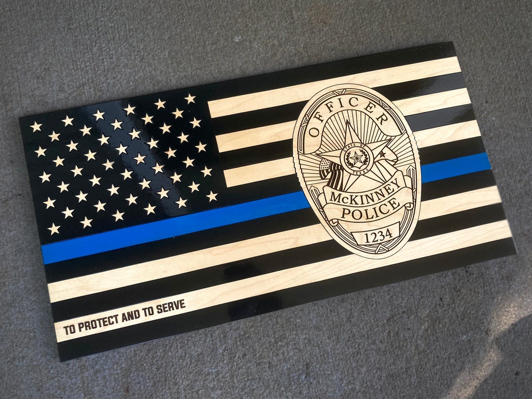 Personalized Mckinney Police Badge Flag Thin Blue Line Wooden American ...