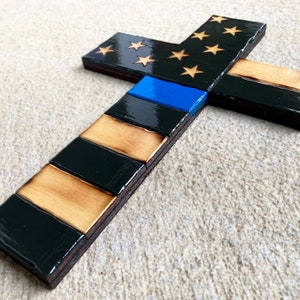 Thin Blue Line Cross Police Cross Wooden American Flag Back the Blue ...