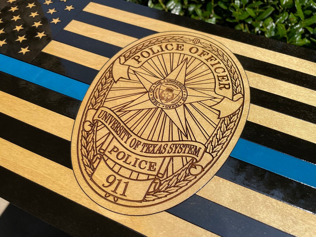 Personalized UT System Police Badge Flag | Thin Blue Line | Wooden ...