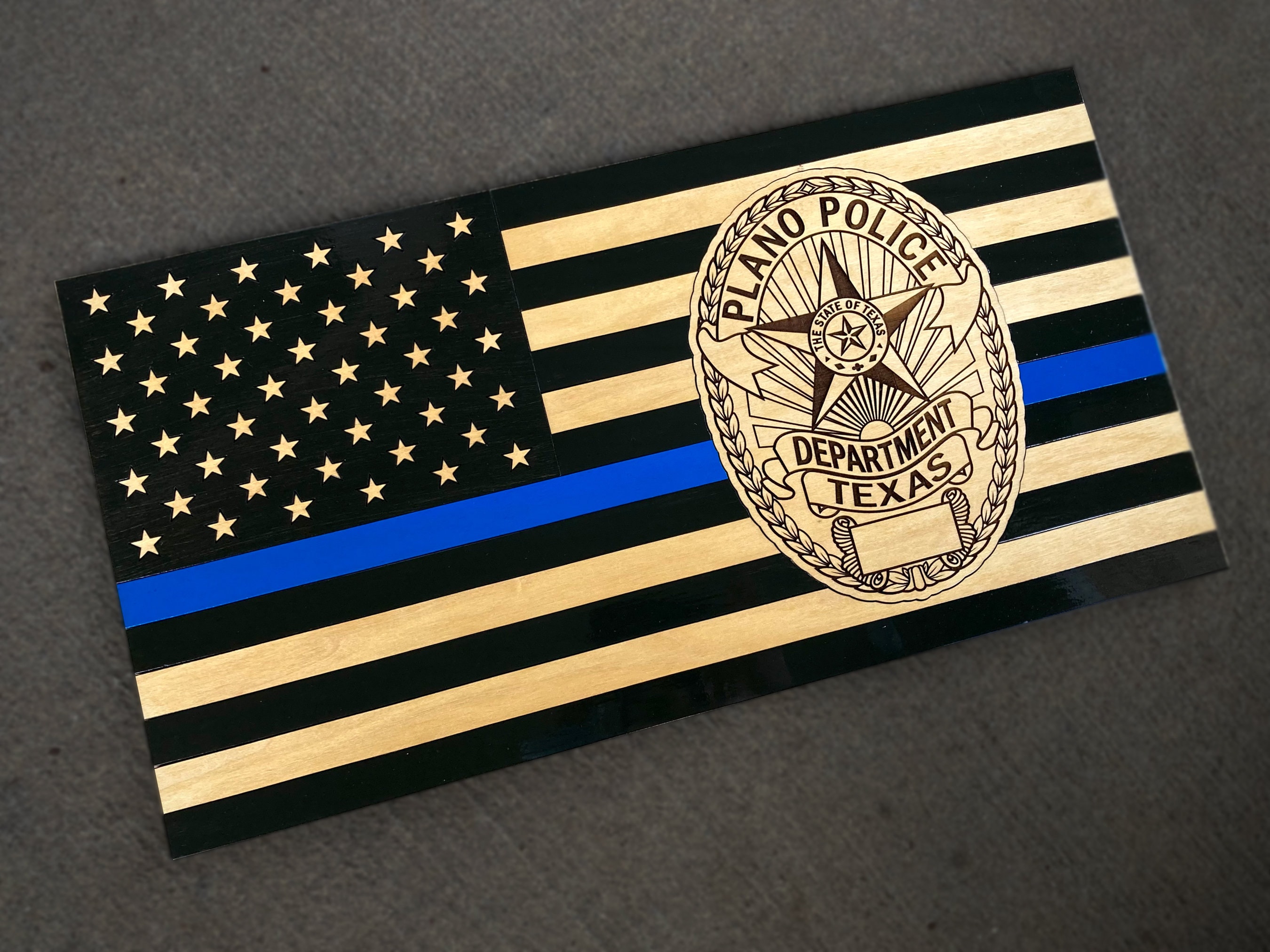 Personalized Plano Police Badge Flag Thin Blue Line Wooden American ...