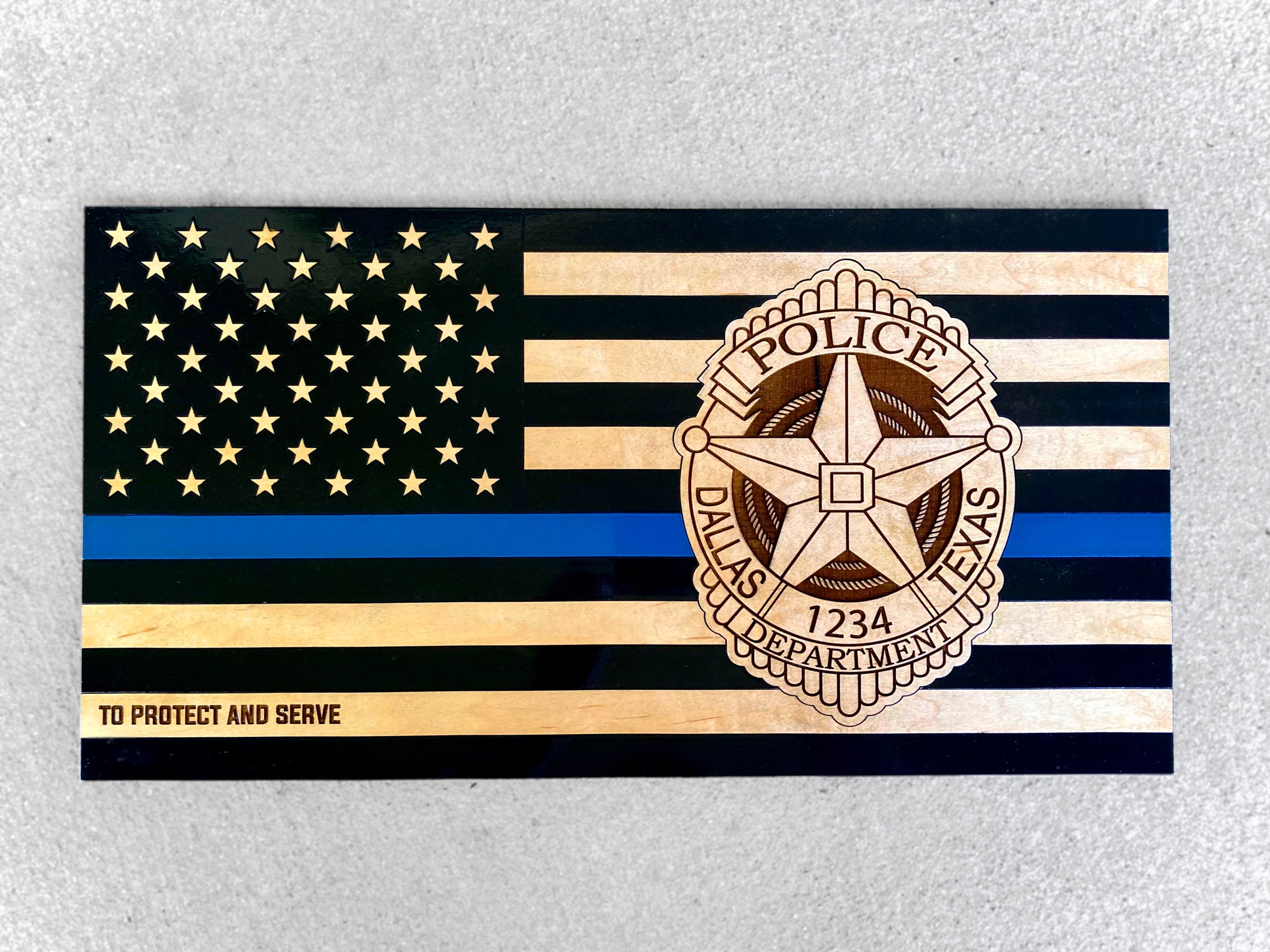 Personalized Dallas Police Badge Flag Thin Blue Line Wooden American ...