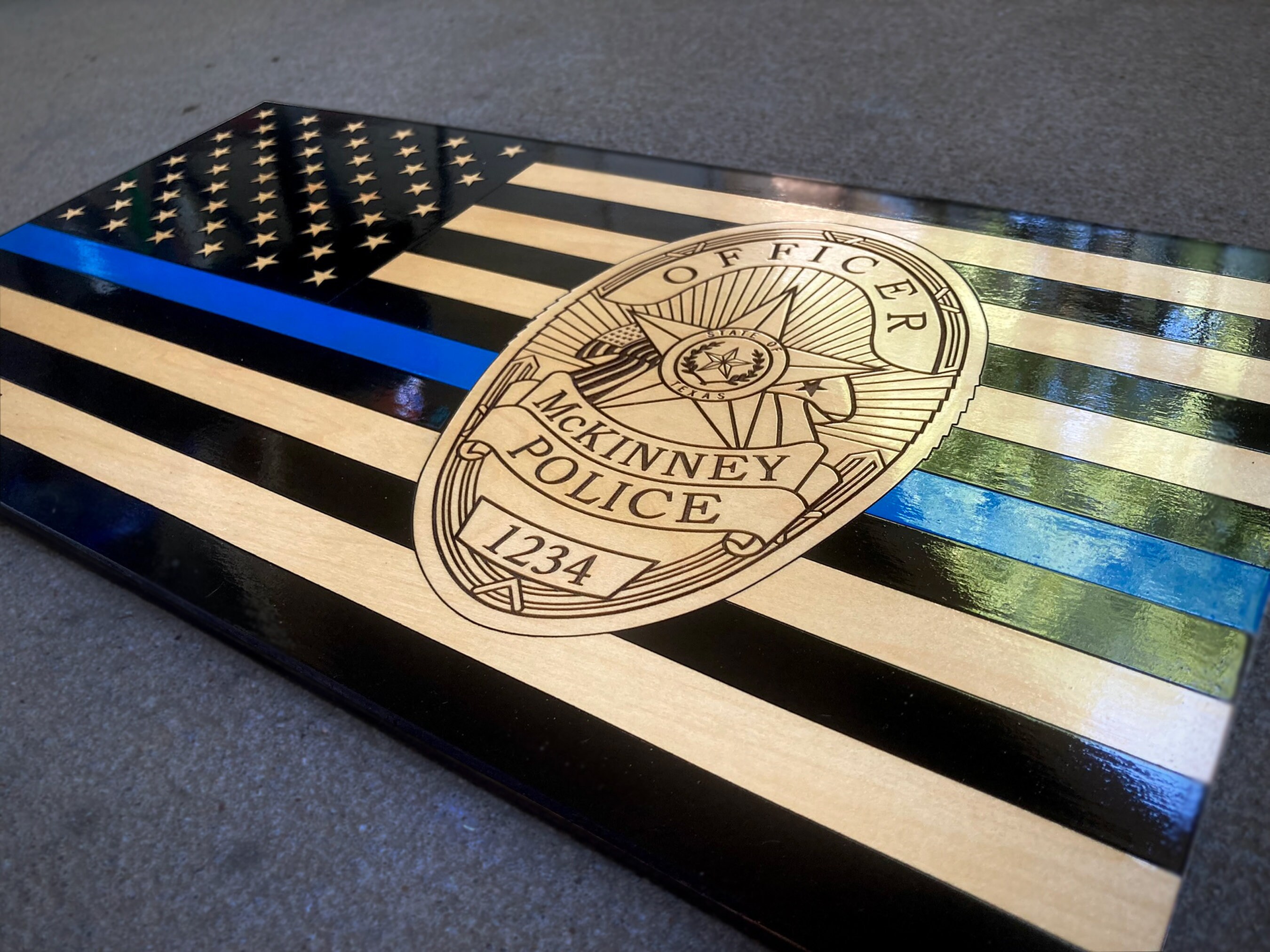 Personalized Mckinney Police Badge Flag Thin Blue Line Wooden American ...