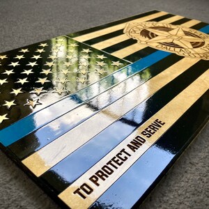 Personalized Dallas Police Badge Flag Thin Blue Line Wooden American ...