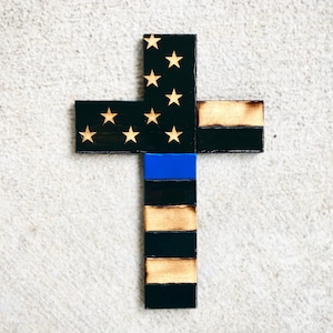 Thin Blue Line Cross Police Cross Wooden American Flag Back the Blue ...