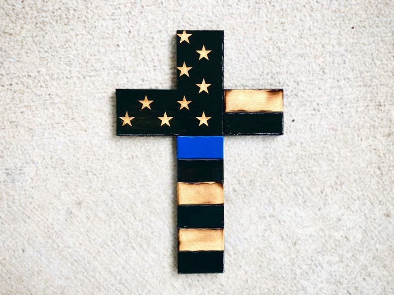 Thin Blue Line Cross Police Cross Wooden American Flag - Etsy