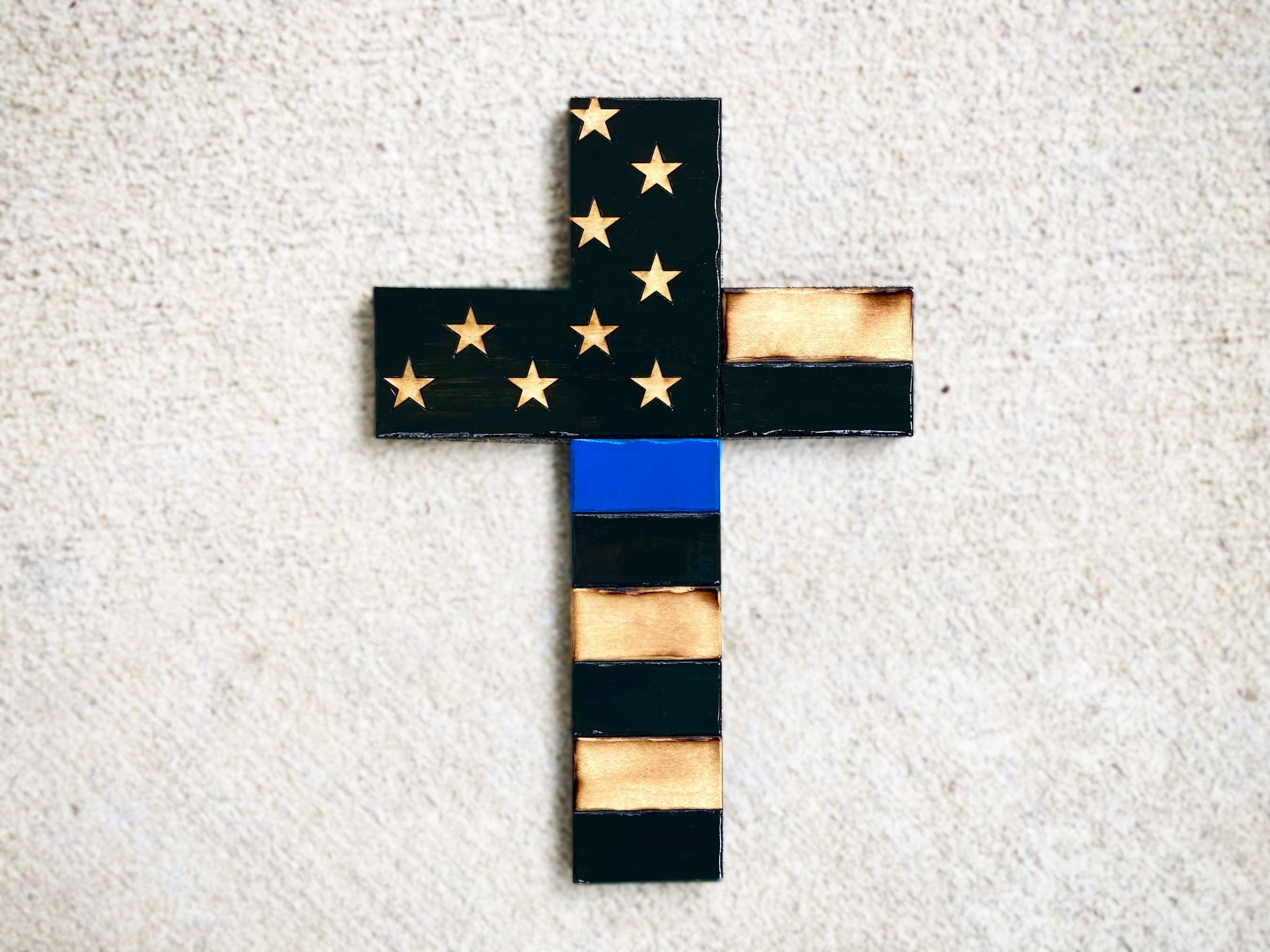 Thin Blue Line Cross Police Cross Wooden American Flag - Etsy